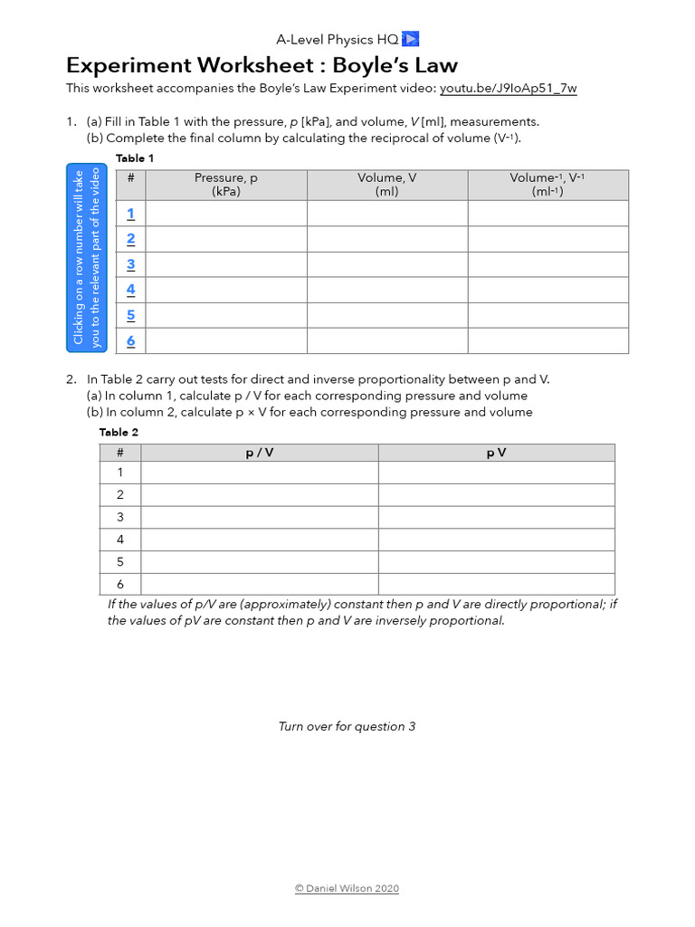 Boyle's Law Experiment Worksheet | PDF | Pressure | Volume