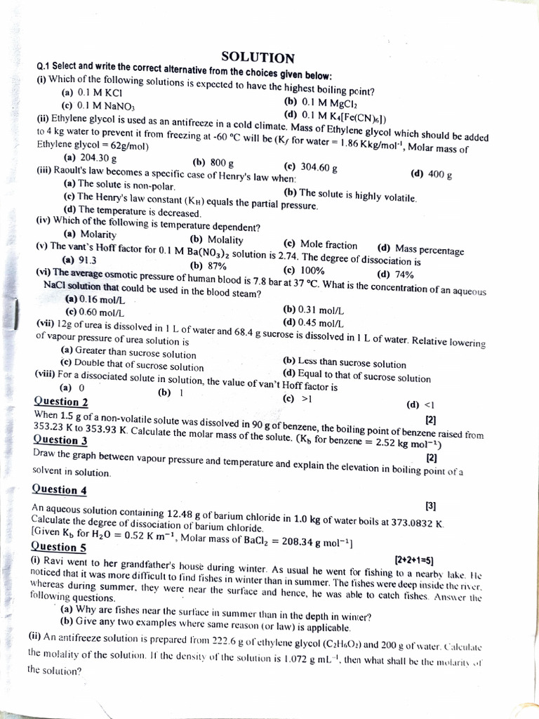 Physical Chemistry Practice Sheet_copy | PDF | Physical Chemistry ...