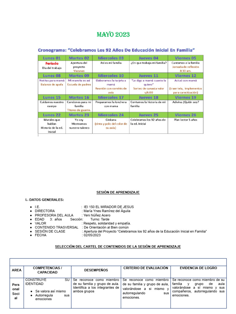 4. Sesi-n de Aprendizaje Mes de Mayo Practica.docx | PDF | Aprendizaje | Evaluación