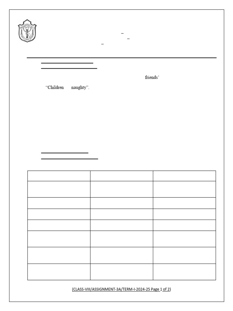 Class 8 Assignment 3A-2024-25 | PDF