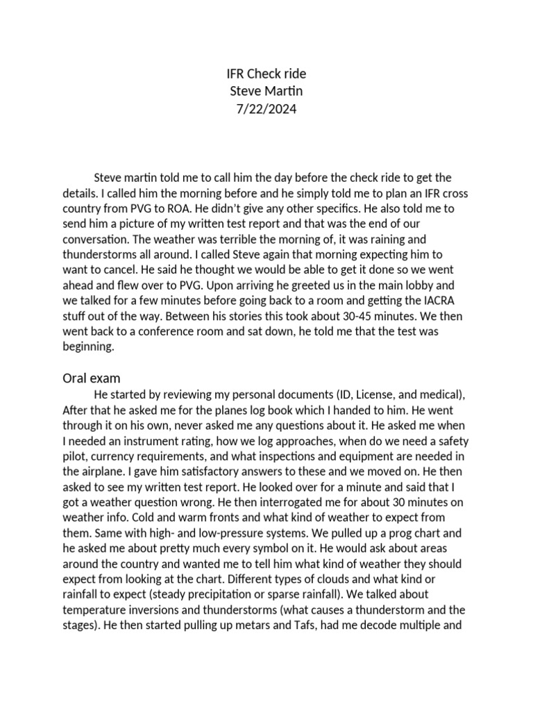 Steve Martin IFR checkride | PDF | Instrument Flight Rules | Aircraft