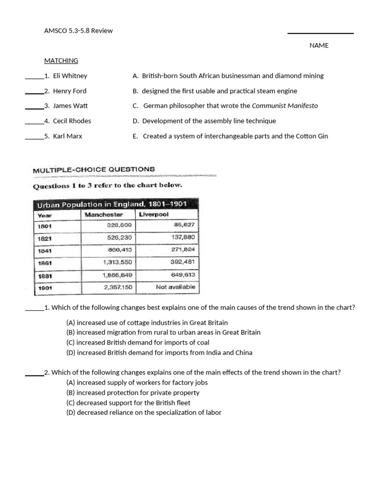 AMSCO Unit 5 Textbook Notes Quiz | PDF | Industrial Revolution ...