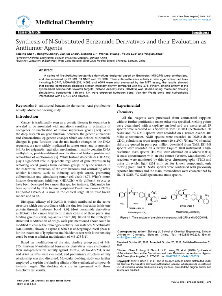Synthesis of Nsubstituted Benzamide Derivatives and Their Evaluation As ...