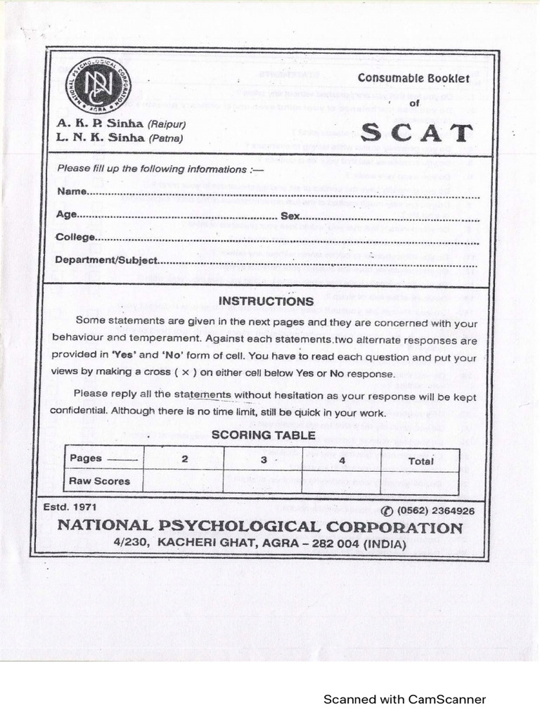 SCAT Response Sheet 1 | PDF