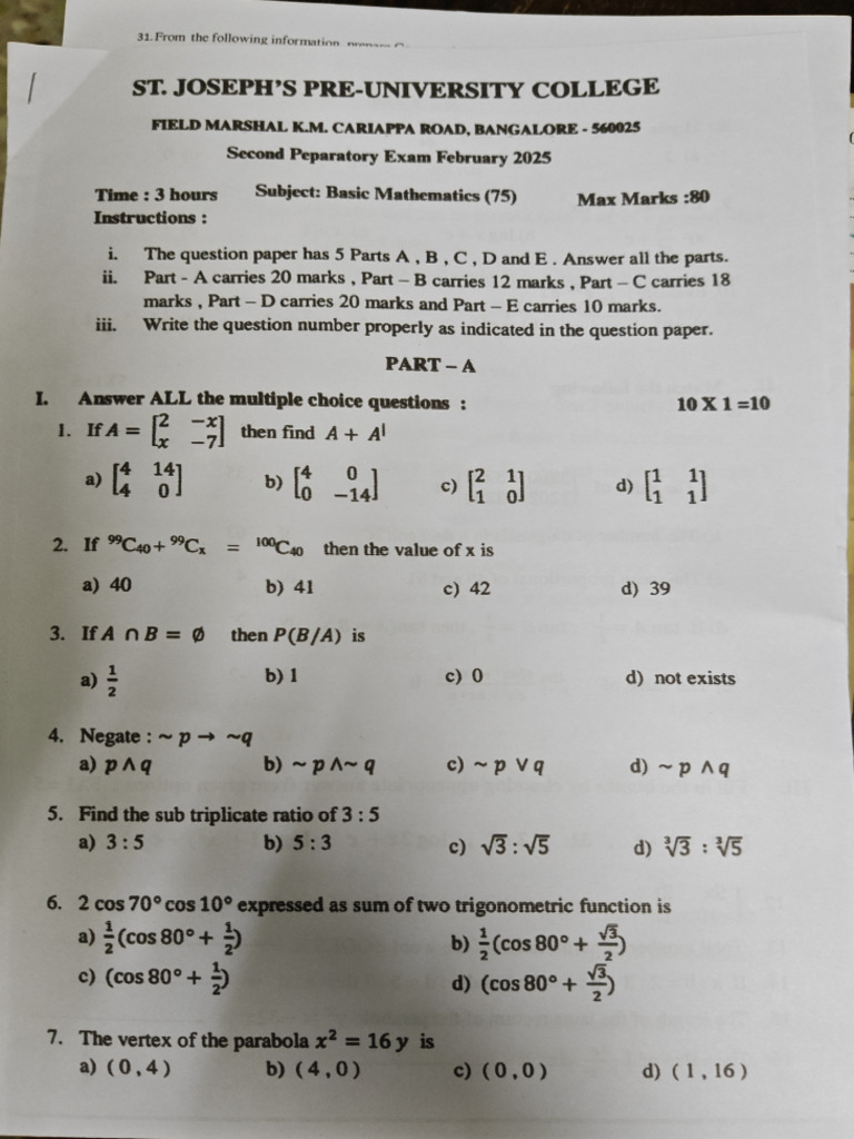 Basic Math 2nd Pre-Board | PDF