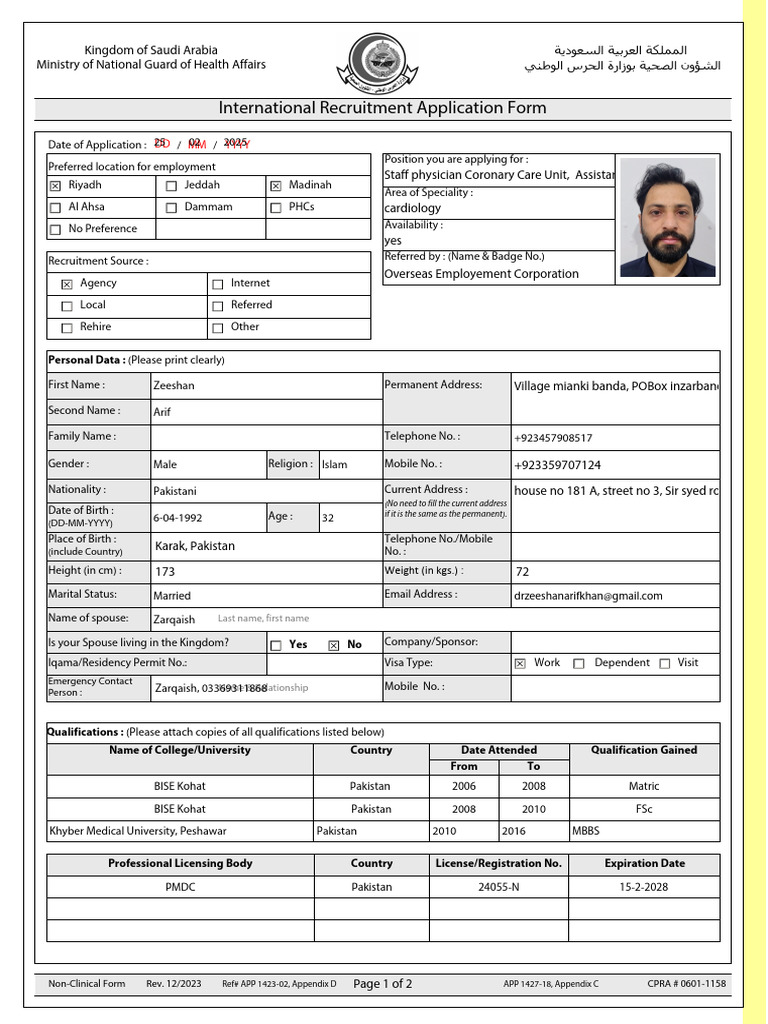C1-International Recruitment Application | PDF | Health Care