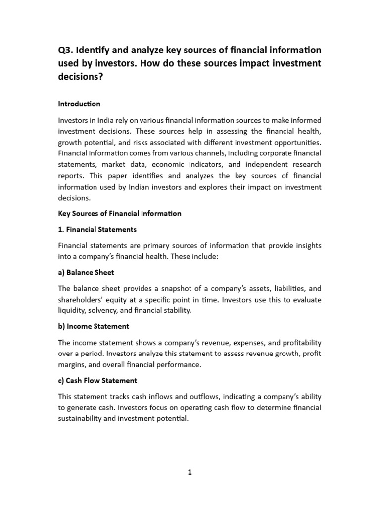Key Financial Information for Indian Investors | PDF | Investing ...