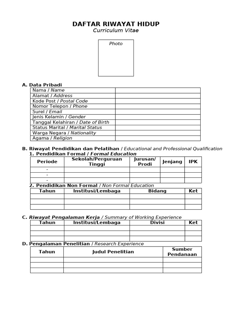 Template Daftar Riwayat Hidup | PDF