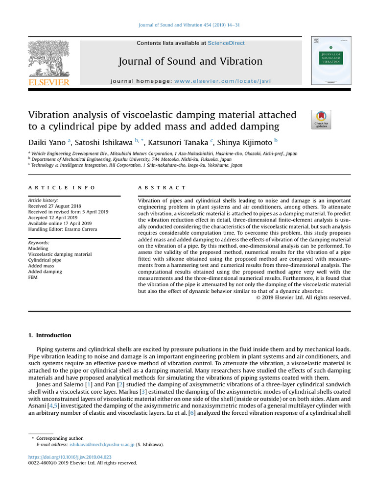 Vibration analysis of viscoelastic damping material attached to a cylindrical pipe by added mass ...