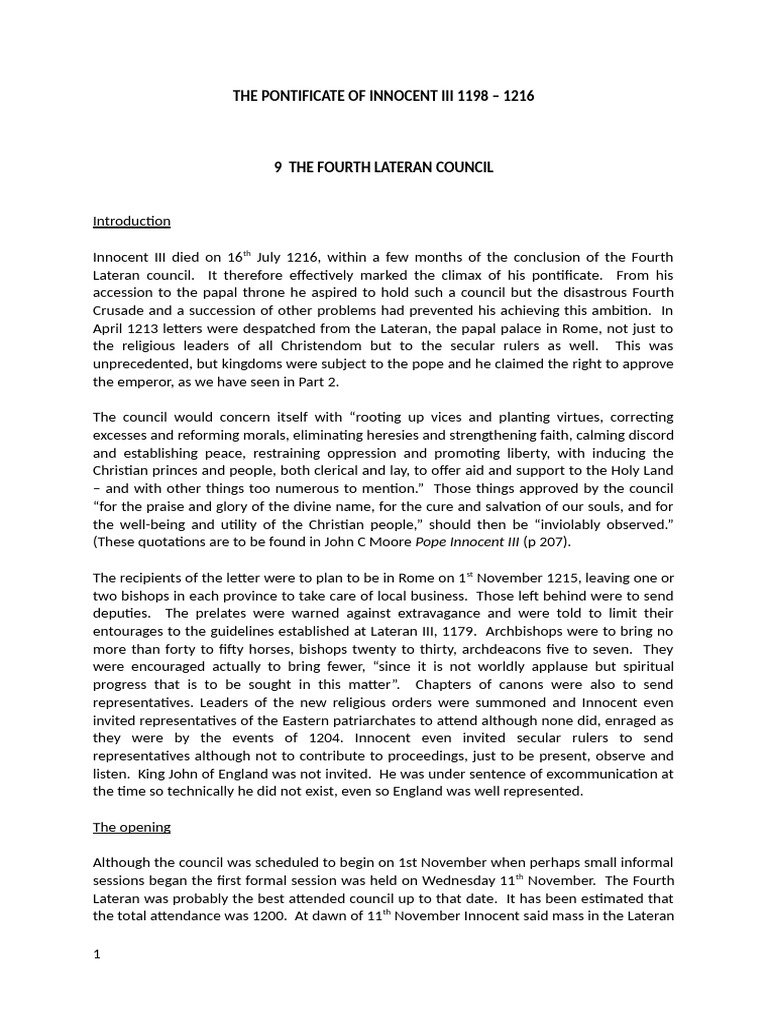 Fourth Lateran Council Overview | PDF | Pope | Clergy