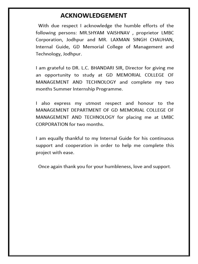 Acknowledgement Merged | PDF | Logistics | Inventory