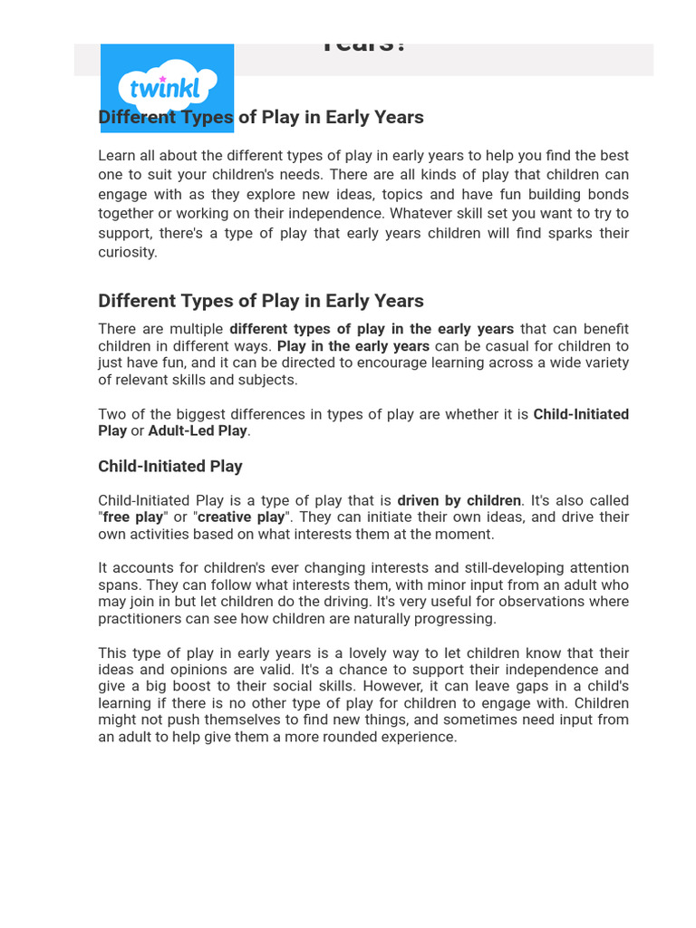 Different Types of Play - Early Years - Twinkl Teaching Wiki | PDF ...