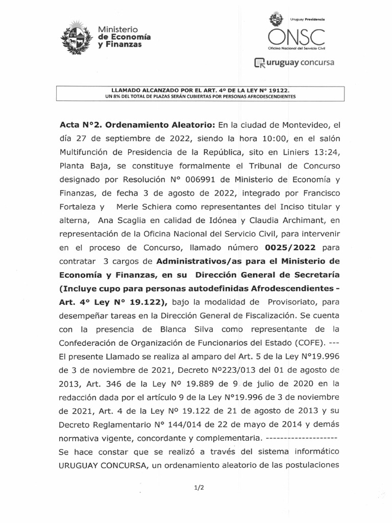 Resultado Sorteo Ordenamiento Aleatorio | PDF