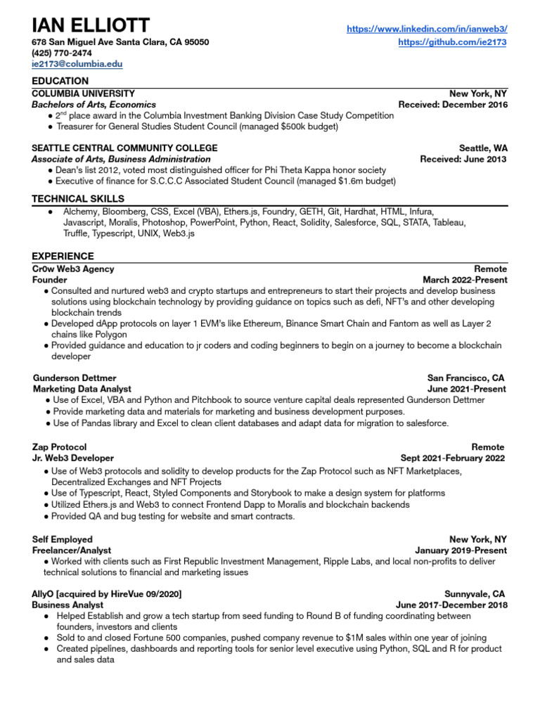 Resume Ian Elliott Web3 | PDF