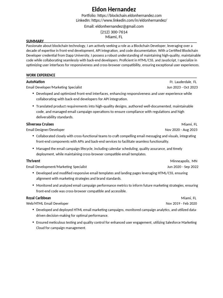 Dice Resume CV Eldon Hernandez | PDF | Html | Web Development