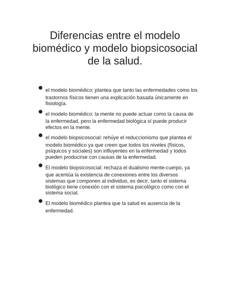 Modelos de Salud: Biomédico vs. Biopsicosocial | PDF