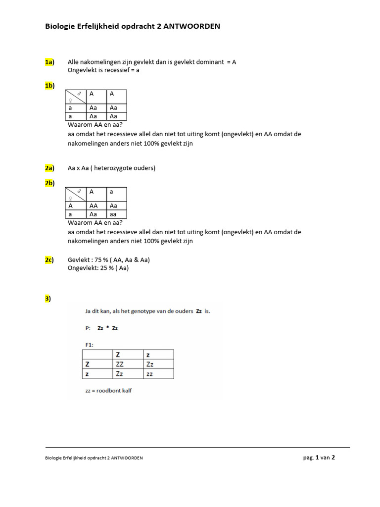 Antwoorden Erfelijkheid | PDF