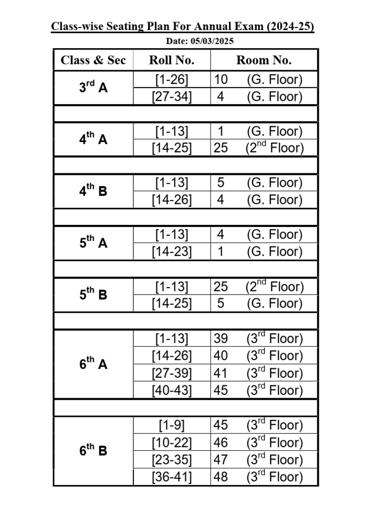 Seating Plan 05-03-25 | PDF