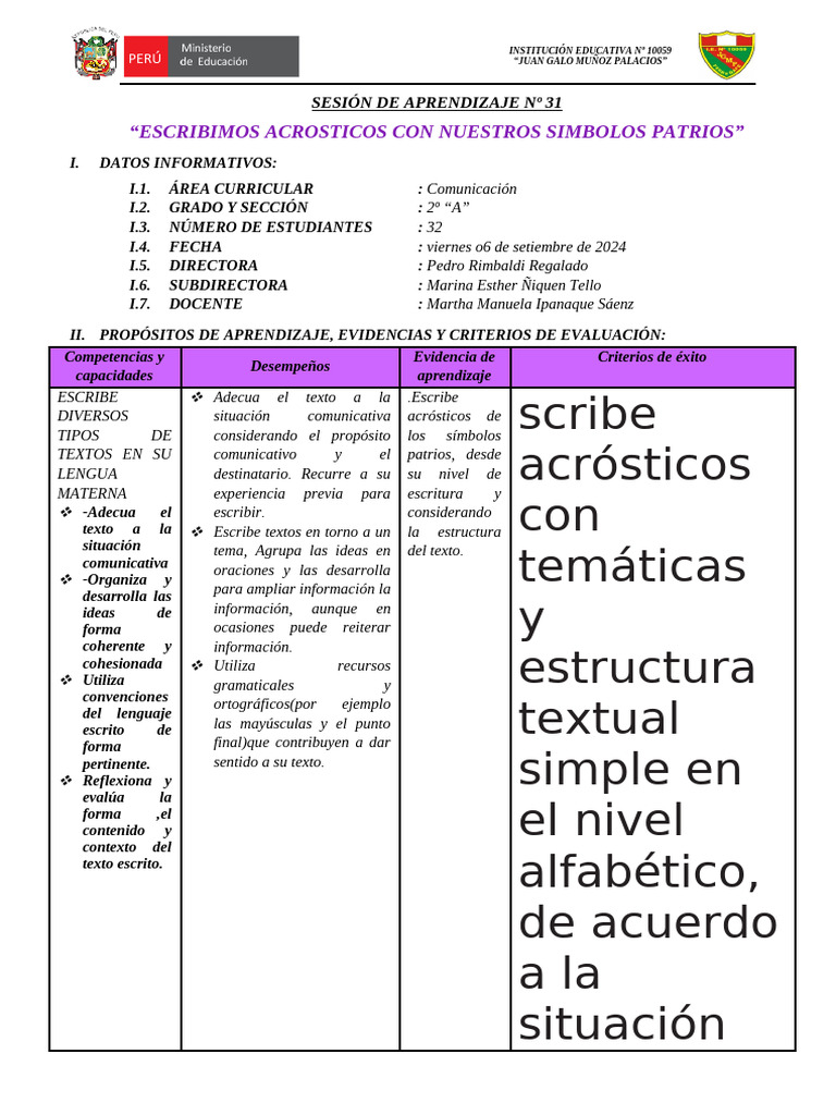 SESION SOBRE ACROSTICOS PARA ENVIAR | PDF | Aprendizaje | Comunicación