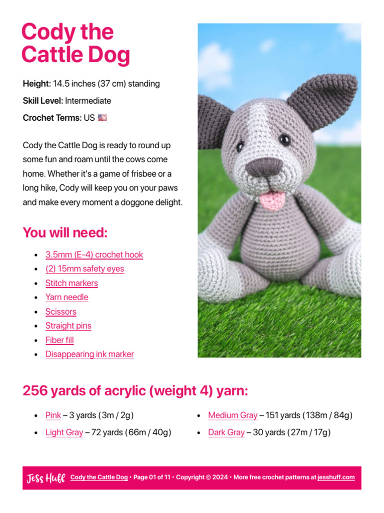 Cody The Cattle Dog Jess Huff | PDF | Crochet | Yarn