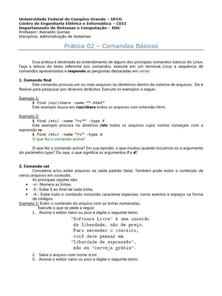 pratica_02_comandos_basicos | PDF | Arquivo de texto | Informática