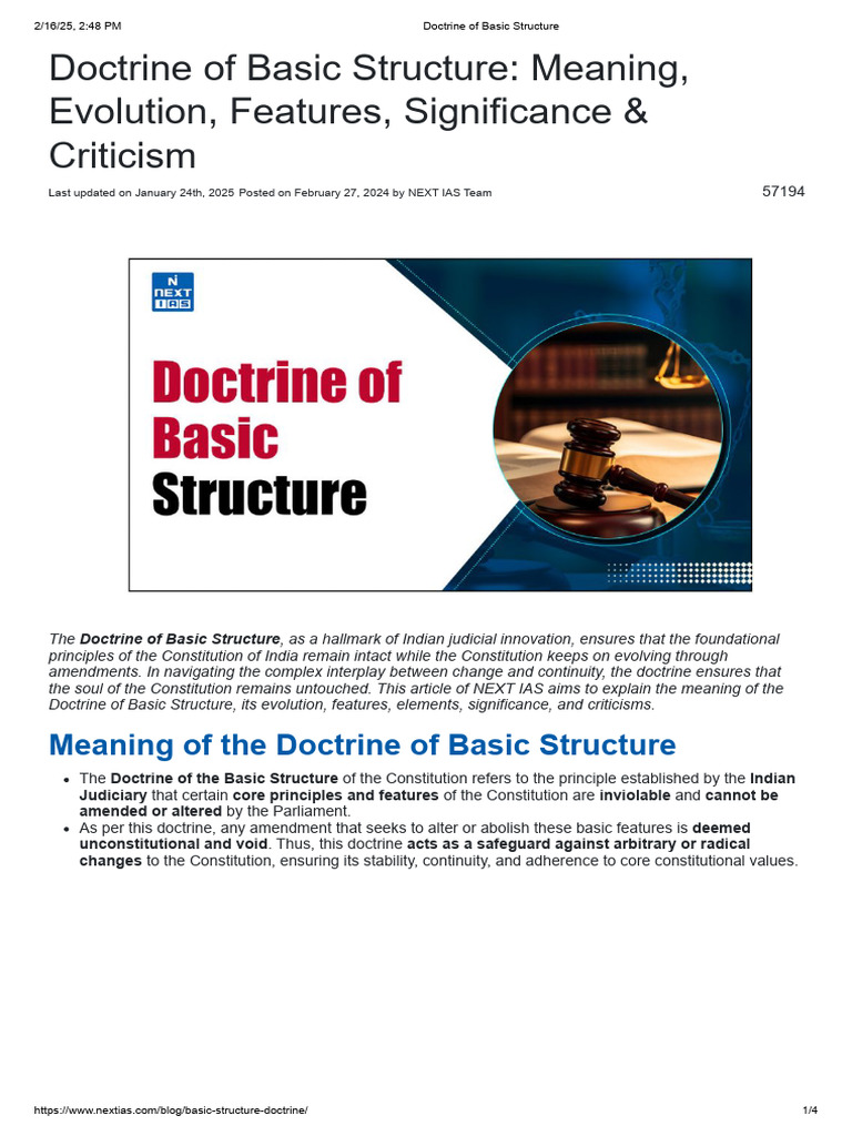 Doctrine of Basic Structure - India | PDF | Constitution | Statutory Law
