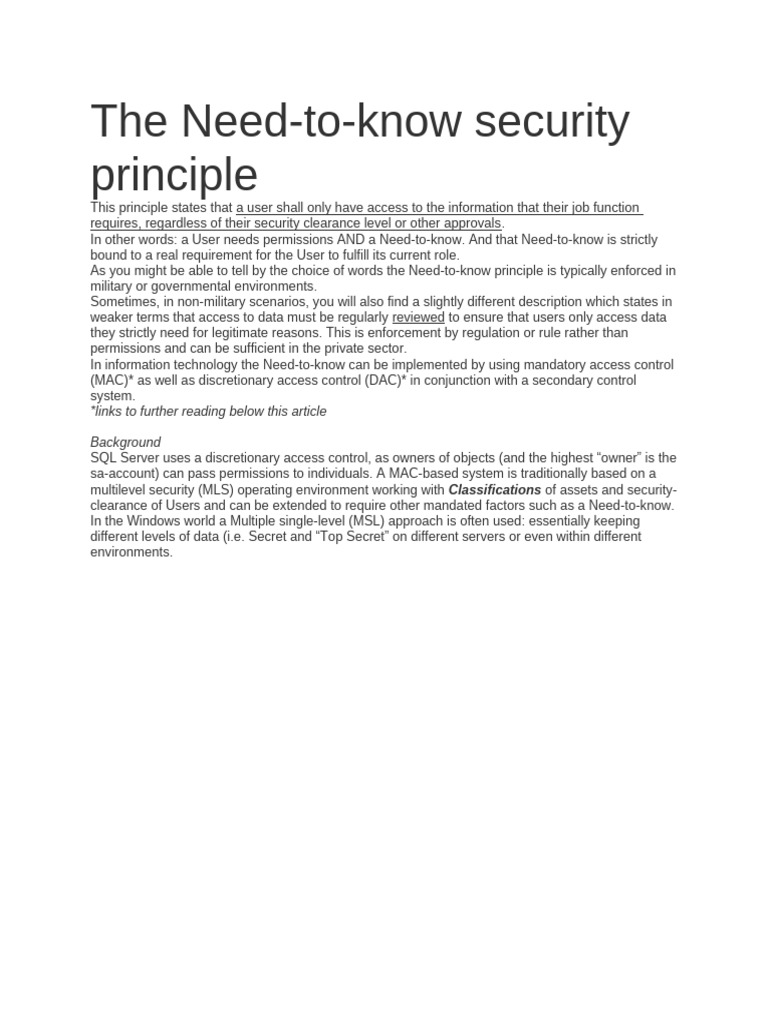 Understanding the Need-to-Know Principle | PDF
