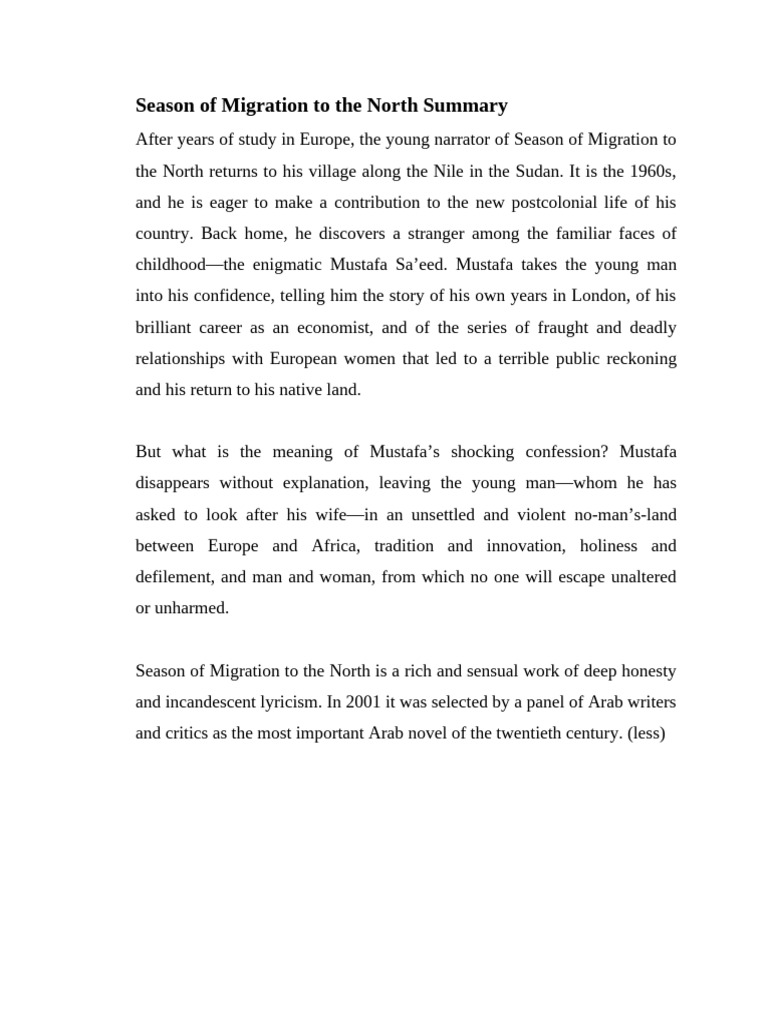 Mustafa Sa'eed in Migration to the North | PDF