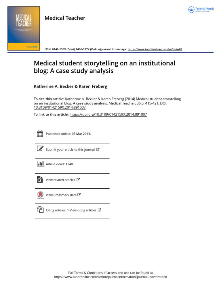 1 Week 2 Article Medical Storytelling | PDF | Blog | Occupational Burnout