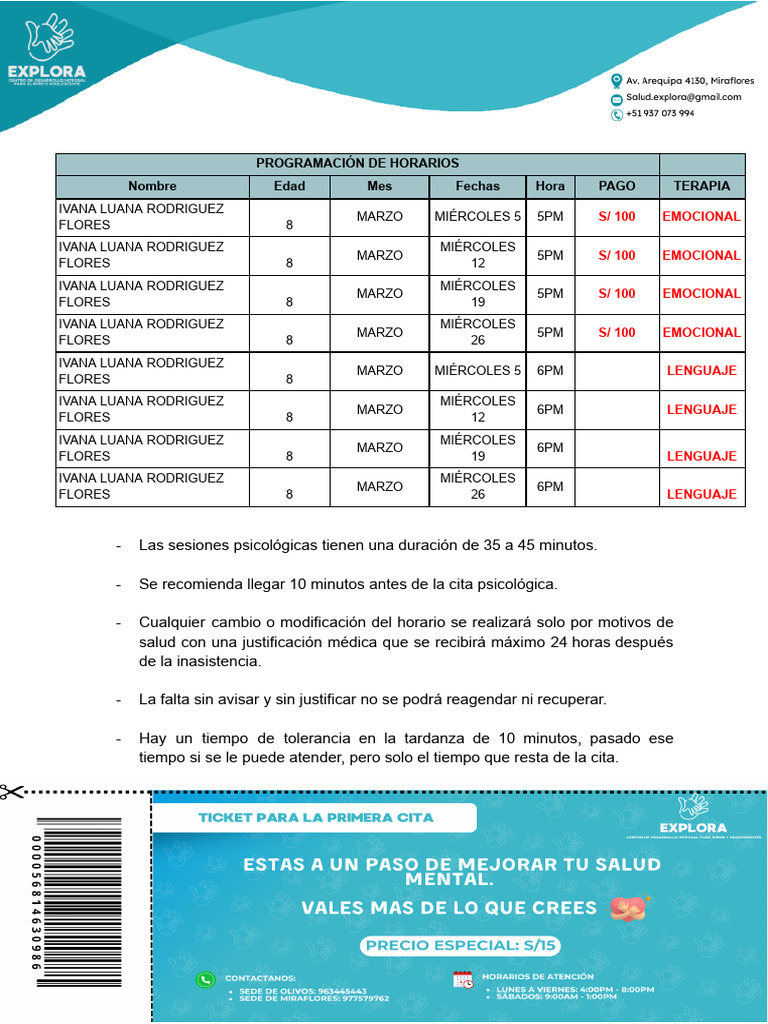 HORARIOS Ivana Luana | PDF