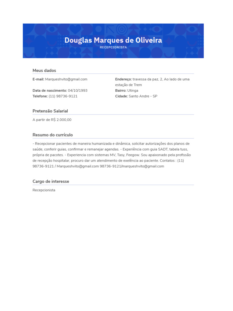 Curriculo Douglas Marques de Oliveira | PDF