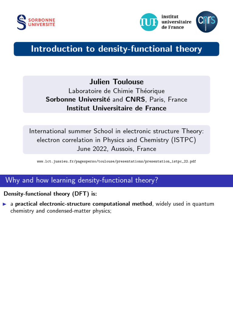 Presentation Istpc 22 | PDF | Density Functional Theory | Wave Function