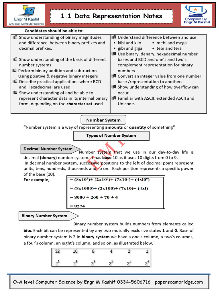 1.1 Data Representation EMK Notes | PDF | Binary Coded Decimal | Byte