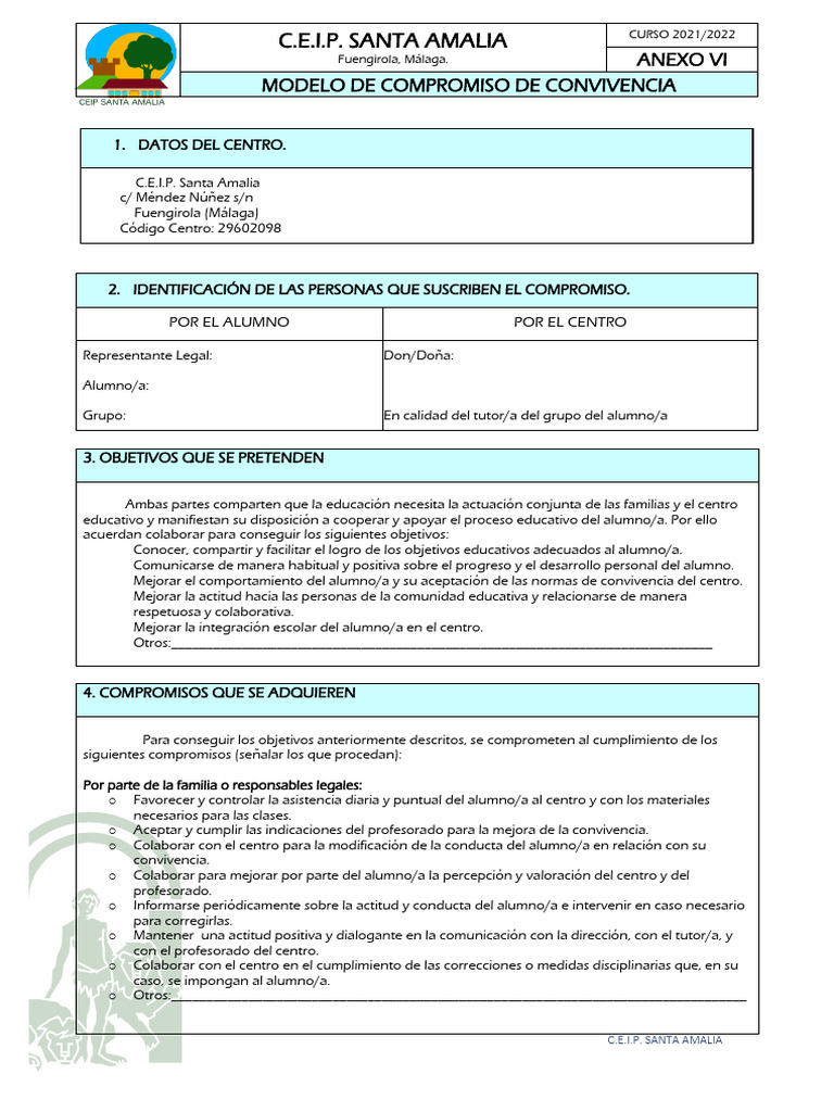 Modelo de Compromiso Convivencia | PDF | Educación primaria