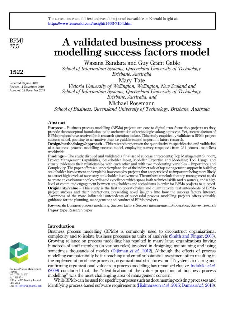 A Validated Business Process Modelling Success Factors Model | PDF ...