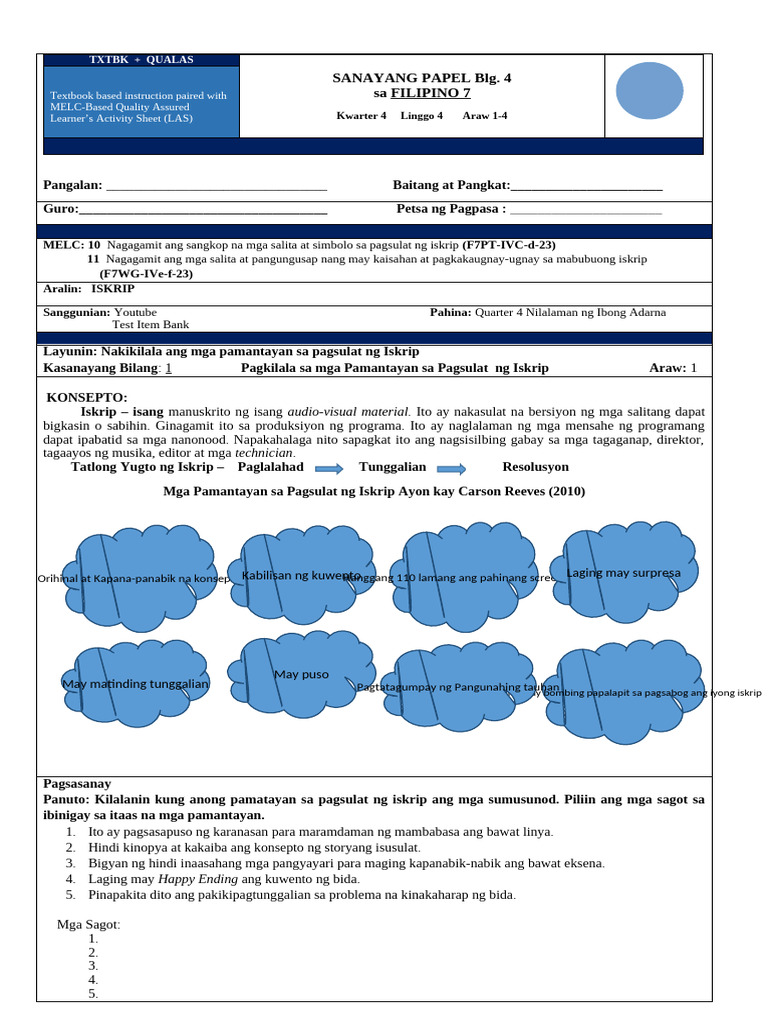 Las Q4 Filipino 7 Week4 | PDF