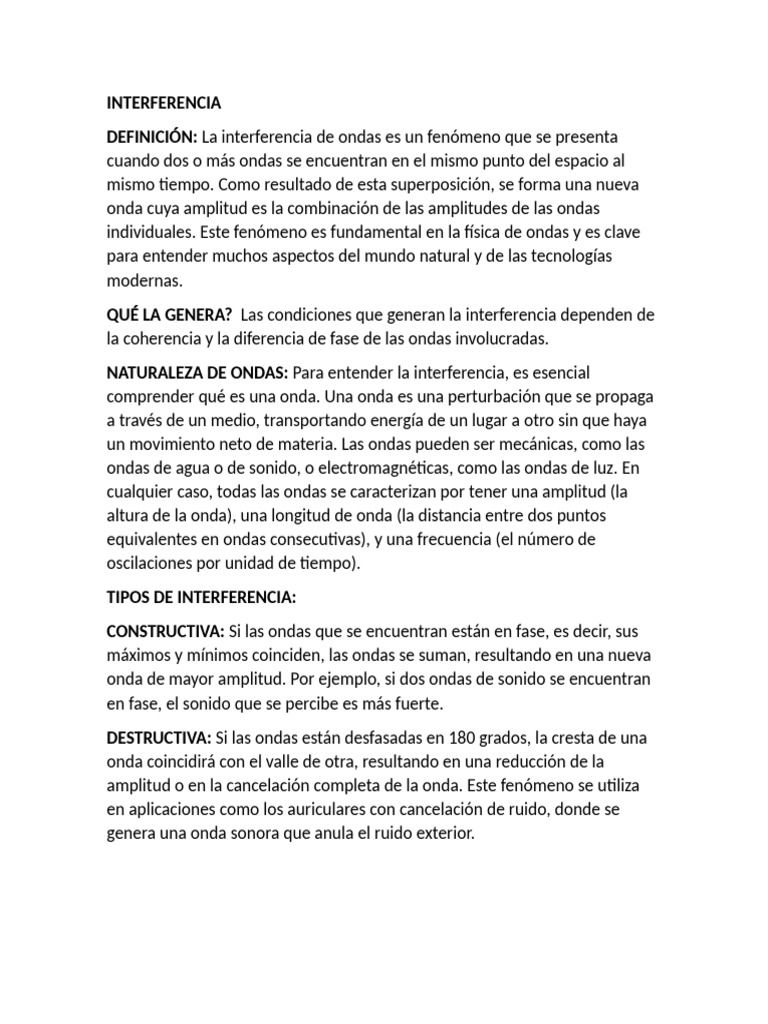 INTERFERENCIA | PDF | Olas | Ligero
