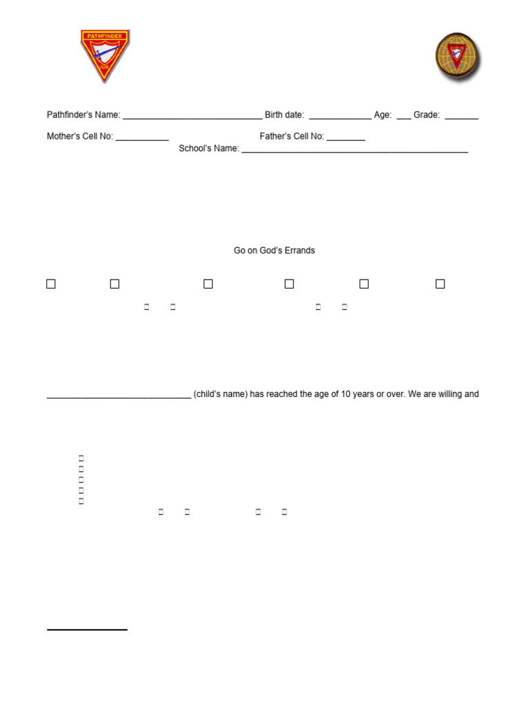 Pathfinder - Registration - Form KAMWALA SDA Final 2024 | PDF