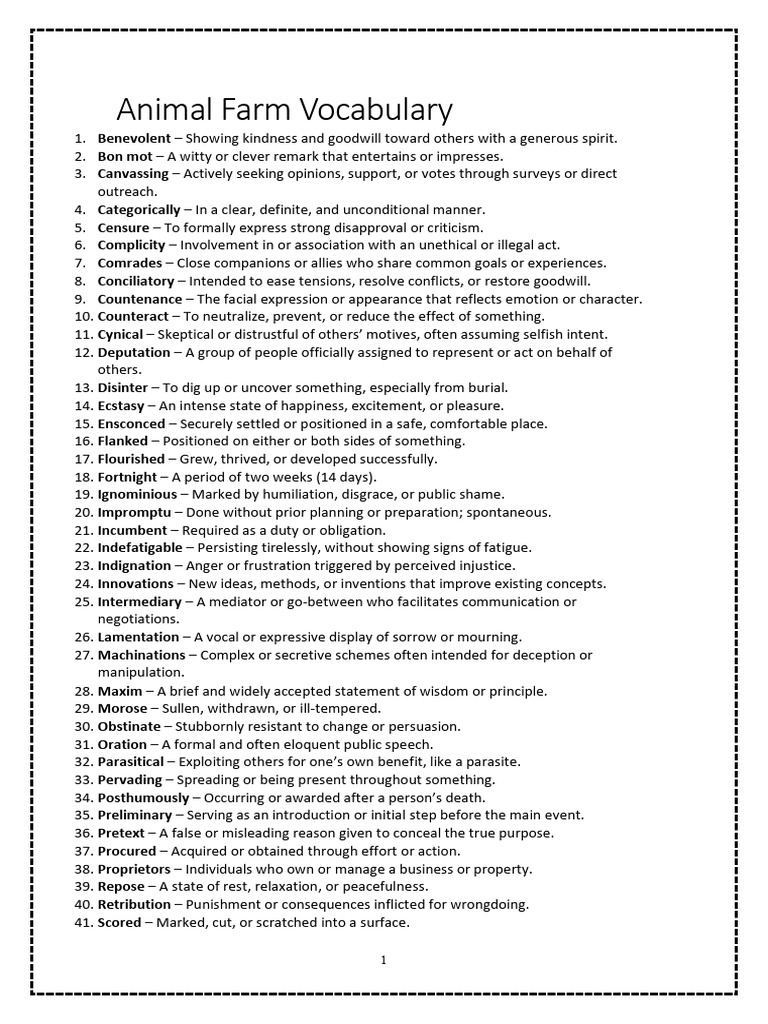Animal Farm All Vocab Worksheet | PDF | Deception