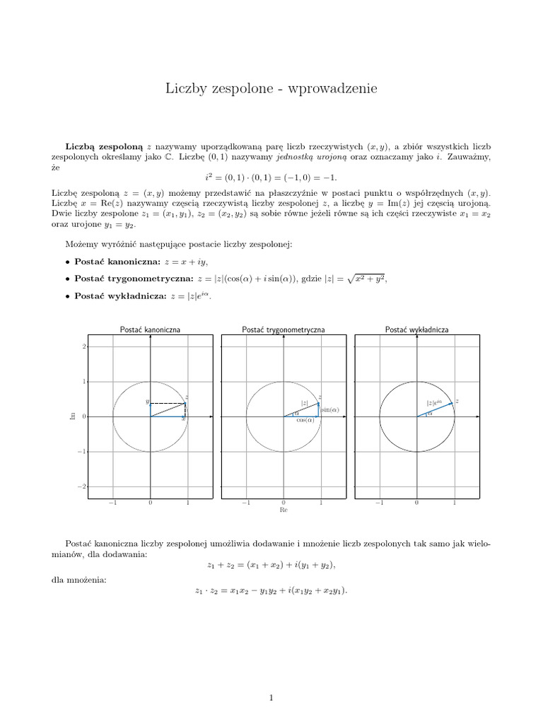 Liczby Zespolone-Wprowadzenie | PDF