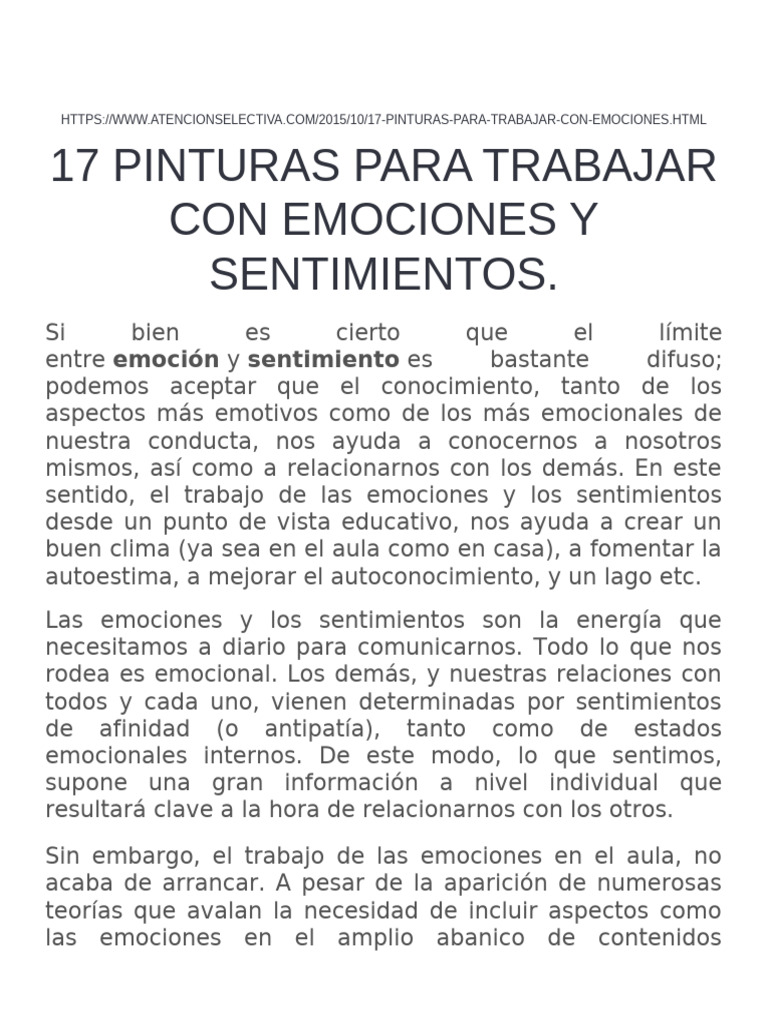 17 Pinturas para Trabajar Emociones | PDF | Las emociones | Amor
