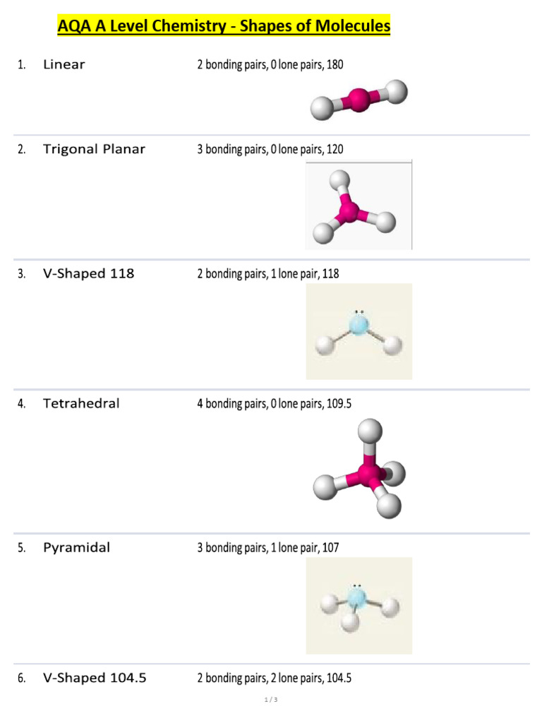 AQA A Level Chemistry - Shapes of Molecules | PDF