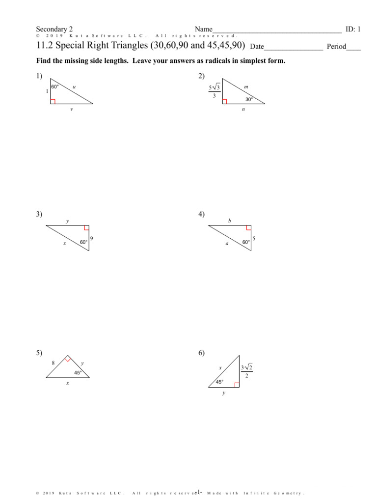 S2 11.2 Special Right Triangles (30,60,90 and 45,45,90) | PDF | Euclid ...