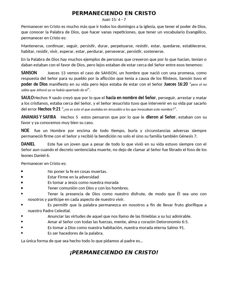 Permanecer en Cristo: Claves y Ejemplos | PDF | Cristo (título) | Sansón