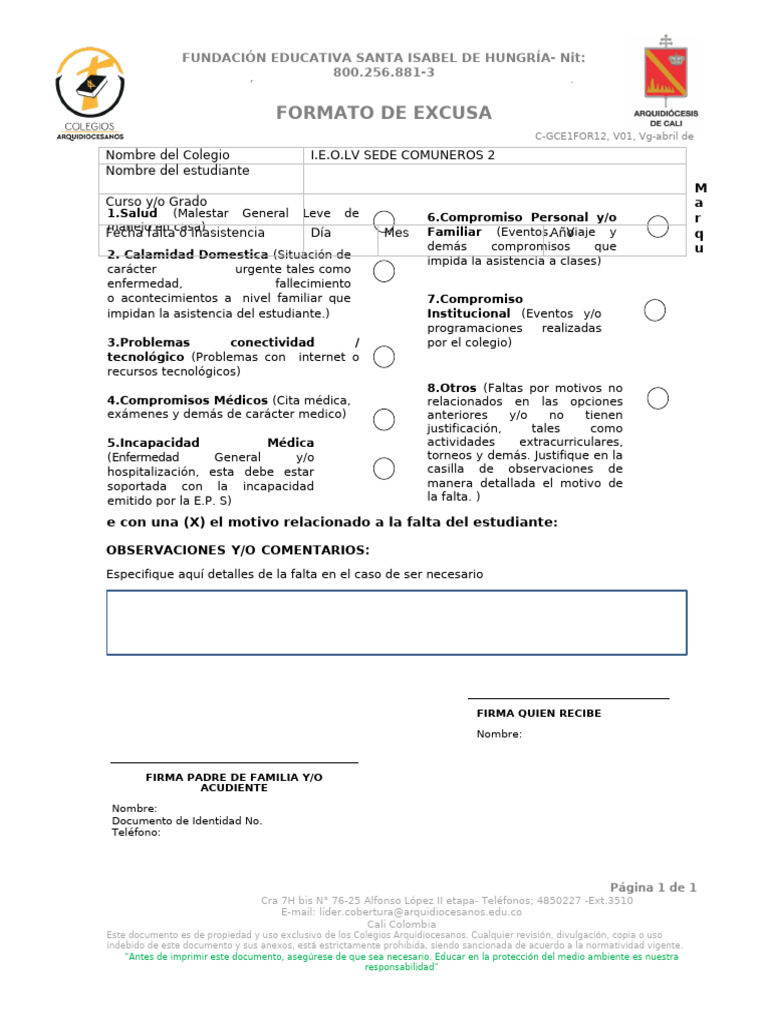 Formato Nuevo de Excusas | PDF