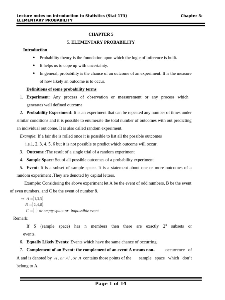 Chapter-5-Elementary Probability | PDF | Probability | Randomness