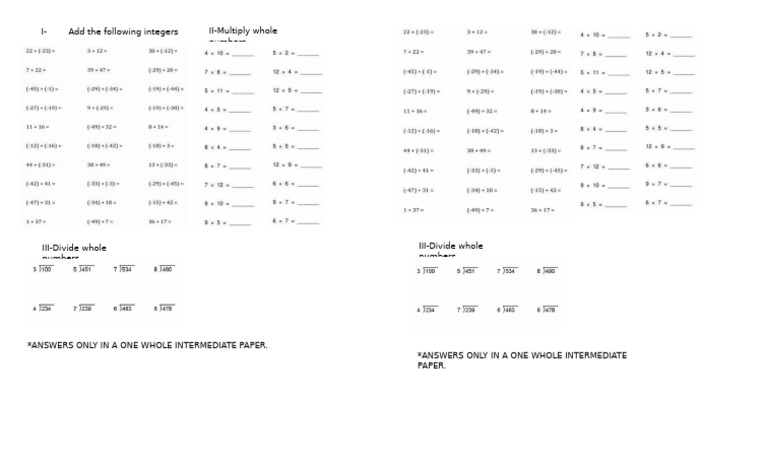 Operations of Integers 1 | PDF