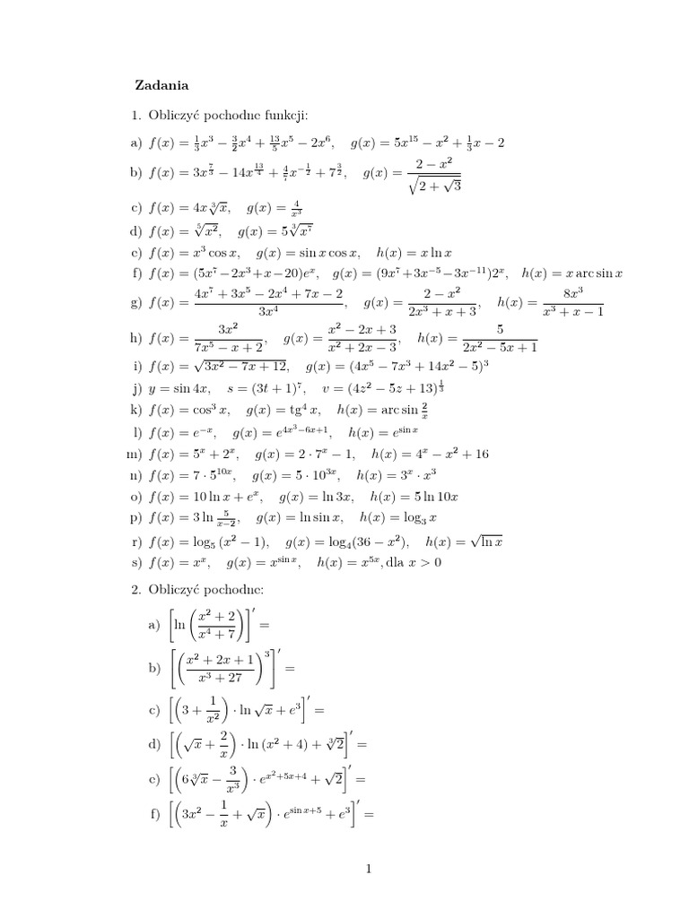 Zadania Dodatkowe-Pochodne | PDF