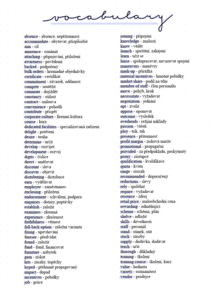 Slovicka A Fraze Anglicky Jazyk I | PDF | Knowledge | Employment