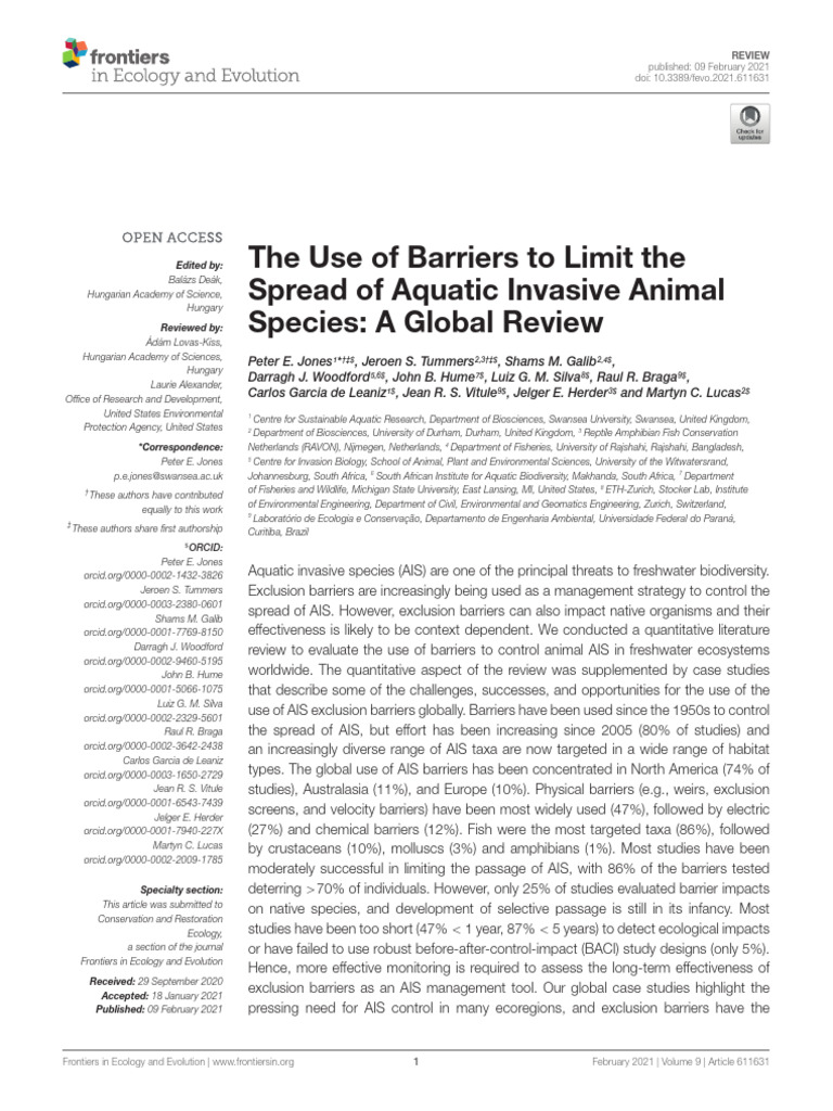 2021 - The Use of Barriers To Limit The Spread of Aquatic Invasive ...
